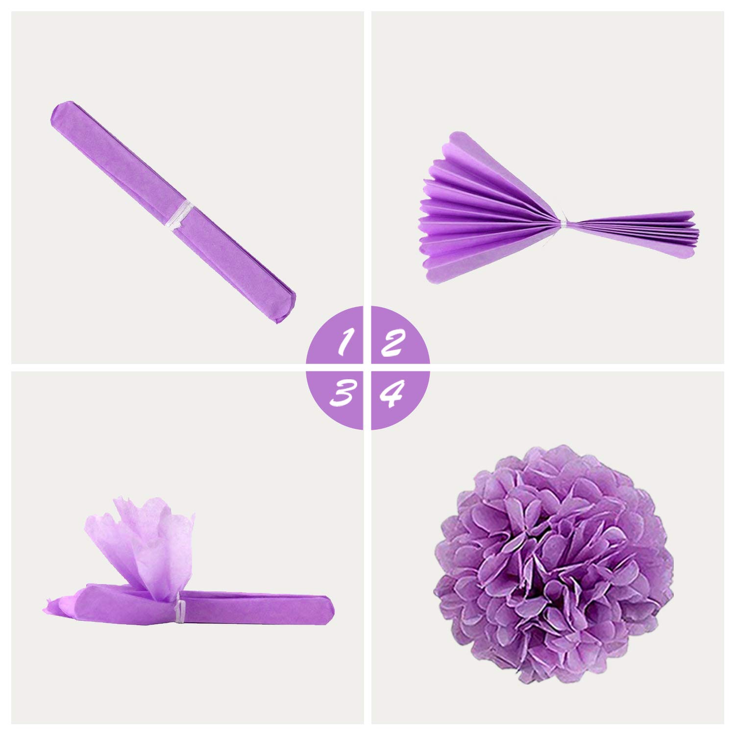 Purple White Birthday Decorations Party Supplies for Women Girls with Happy Birthday Banner,Tissue Paper Pom Poms, Triangular Pennants, Latex Confetti Balloons- Purple, Lavender and White