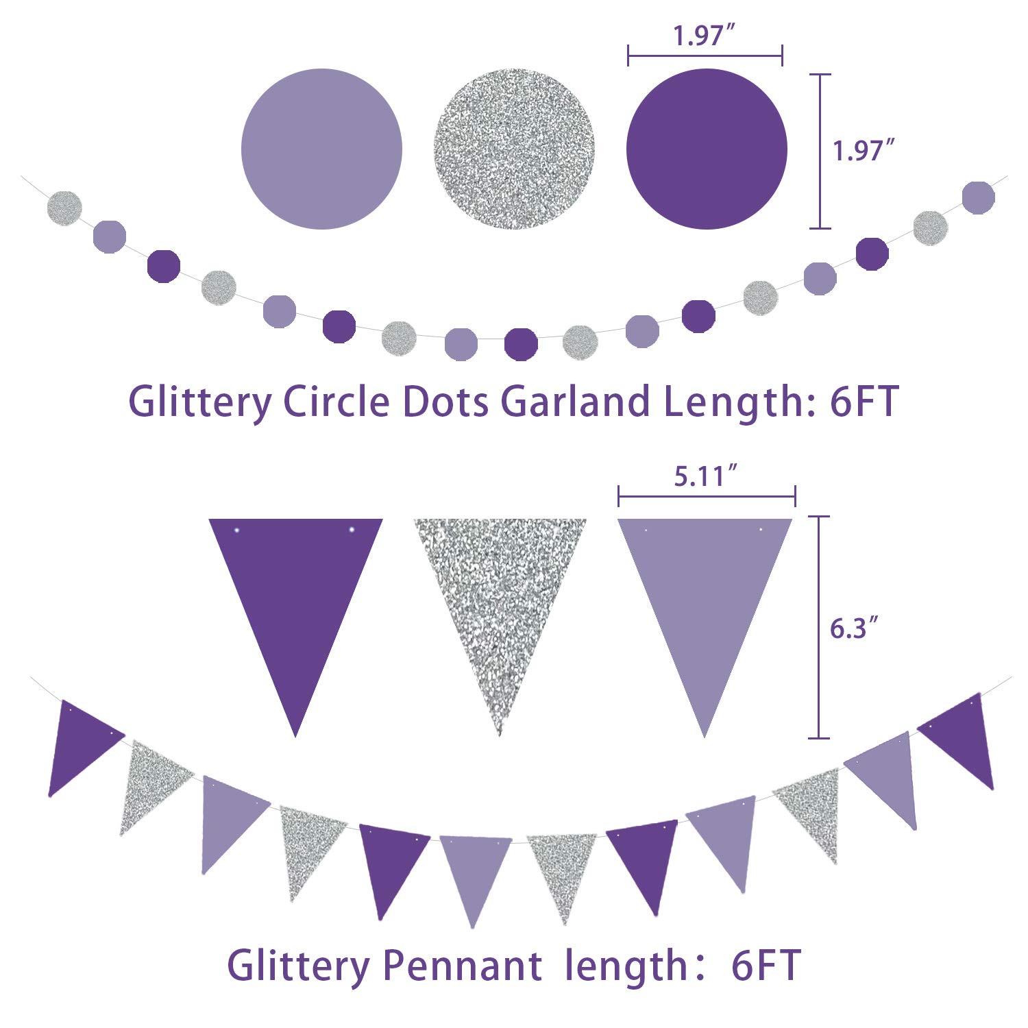 Purple White Birthday Decorations Party Supplies for Women Girls with Happy Birthday Banner,Tissue Paper Pom Poms, Triangular Pennants, Latex Confetti Balloons- Purple, Lavender and White