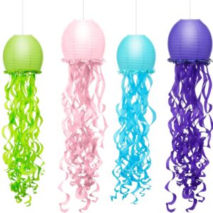 4 colors mermaid wishes hanging jellyfish paper lanterns 10x36 inch, artstudy indoor outdoor jellyfish honeycomb lanterns for baby girls nursery bedroom ocean mermaid themed birthday party decorations