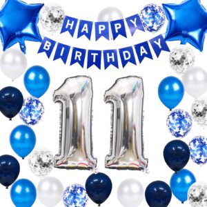 11th birthday party decoration for boys, happy birthday banner blue number 11 birthday balloons 11th birthday latex confetti balloon for boys him son 11 years old birthday decoration supplies (11th)