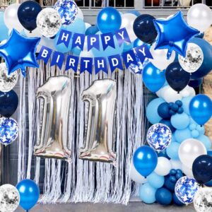 11th Birthday Party Decoration for Boys, Happy Birthday Banner Blue Number 11 Birthday Balloons 11th Birthday Latex Confetti Balloon for Boys Him Son 11 Years Old Birthday Decoration Supplies (11th)