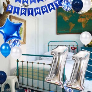 11th Birthday Party Decoration for Boys, Happy Birthday Banner Blue Number 11 Birthday Balloons 11th Birthday Latex Confetti Balloon for Boys Him Son 11 Years Old Birthday Decoration Supplies (11th)