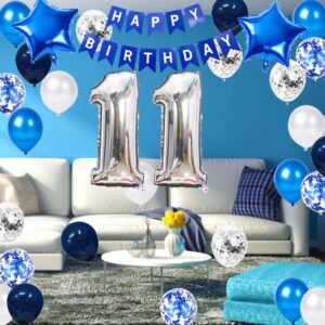 11th Birthday Party Decoration for Boys, Happy Birthday Banner Blue Number 11 Birthday Balloons 11th Birthday Latex Confetti Balloon for Boys Him Son 11 Years Old Birthday Decoration Supplies (11th)