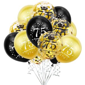 shuntai 75th birthday balloons black and gold 75th birthday decorations for men women happy 75 birthday latex confetti balloon 75 years old theme party decor supplies 15 pack 12 inch