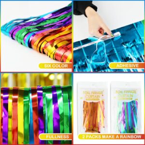 LOLStar Rainbow Foil Fringe Curtains, 2 Pack Rainbow Party Decorations 3.3x6.6ft Tinsel Metallic Streamers Holiday Photo Booth Props Backdrop for Birthday Wedding Engagement Bridal Shower Unicorn