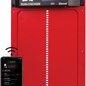 RUN-CHICKEN Door (Red) Solar Chicken Coop Door, Battery Powered Automatic Chicken Coop Door, Programmable Electric Chicken Door with Timer, Light Sensor, Solar Powered, Eternal