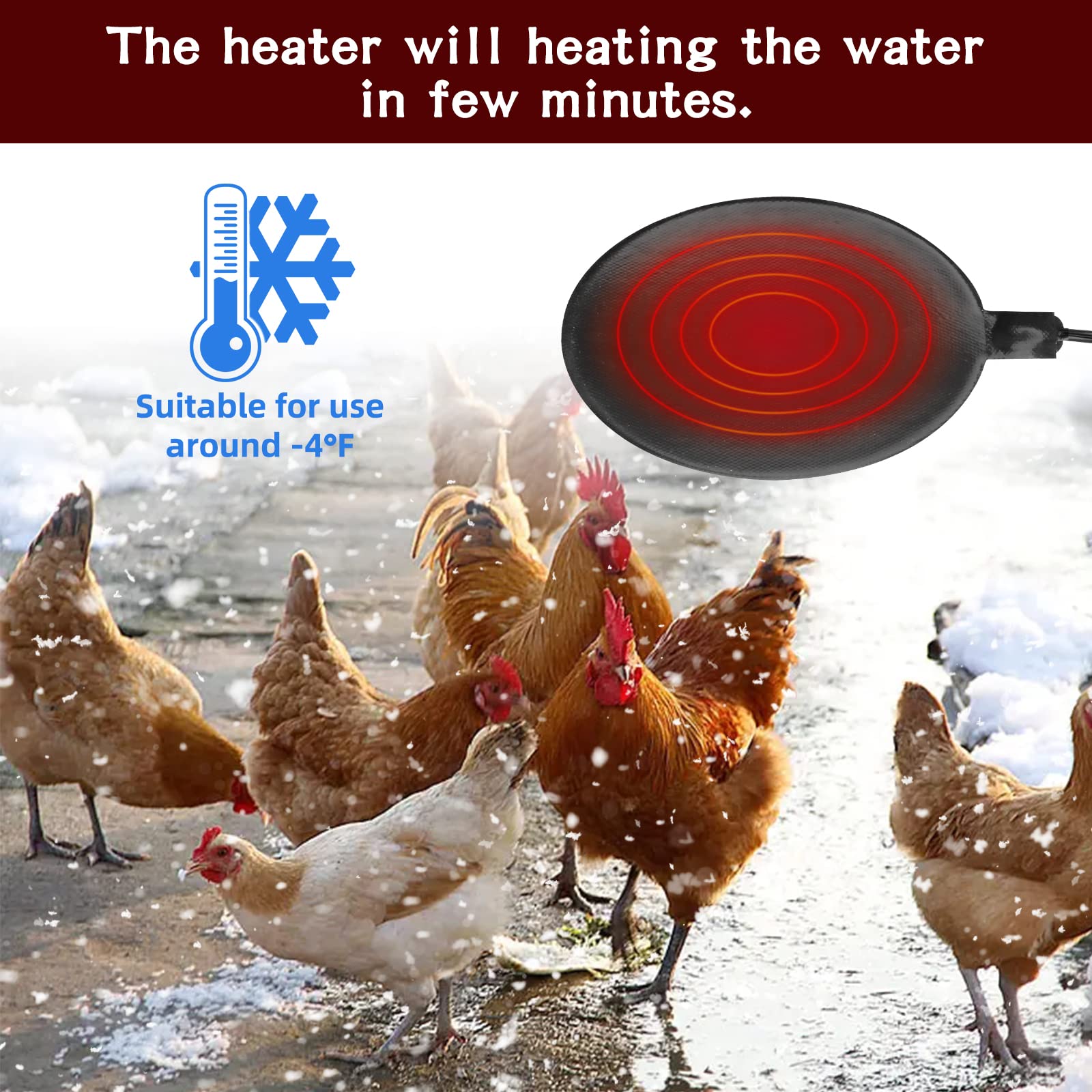 JESTOP 2Pcs Poultry Water Heater, 35W Chicken Water Heater Base, 120V Electric Deicer Heated Base for Poultry, Chicken Drinker Heated Pad for Winter