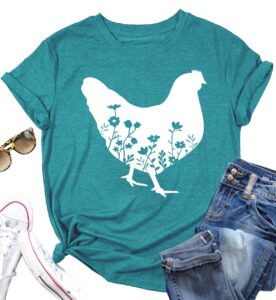 chicken shirts for women floral chicken t shirt funny chicken graphic tee casual farm girl clothes