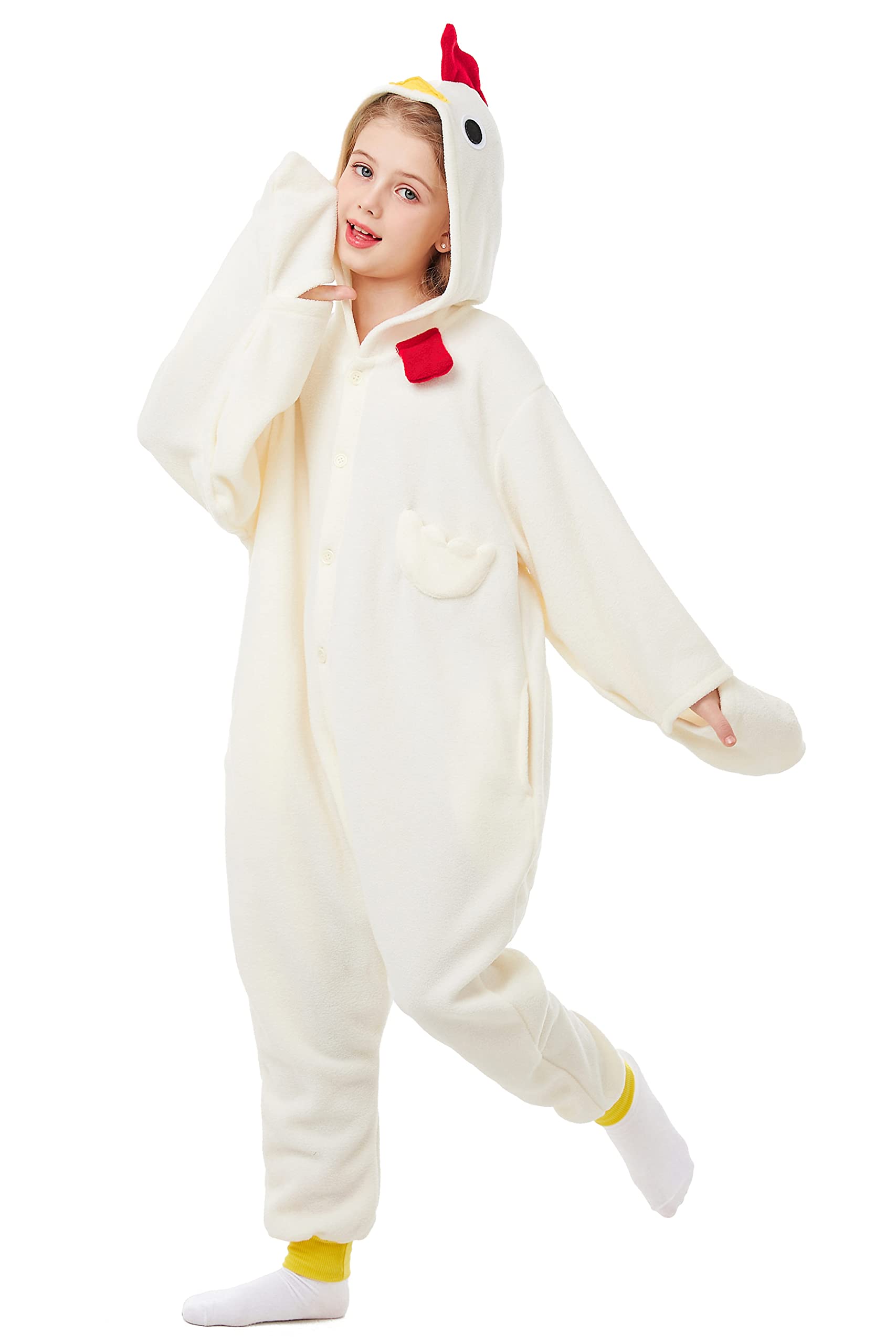 CANASOUR Unisex Halloween Kids Chicken Onesie For 5T Girls Costume Party Cosplay Pyjamas (Height 43-47”, 5T, Chicken)