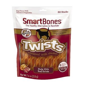 smartbones twists wrapped with chicken made with real sirloin, 30 count, treat your dog to a rawhide-free chew, 1 count (pack of 1)