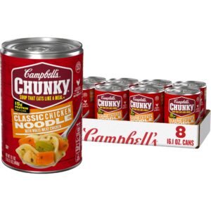 campbell’s chunky soup, classic chicken noodle soup, 16.1 oz can (case of 8)