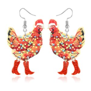 acrylic big rooster chicken earrings funny cute kawaii dinosaur chicken dangle earrings farm boots chicken hen dangle earrings for women aesthetic charming jewelry gift (christmas chicken)