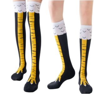 2 pair funny chicken legs socks:24 inch knee socks,12 inch calf socks,novelty party gifts for women men and kids