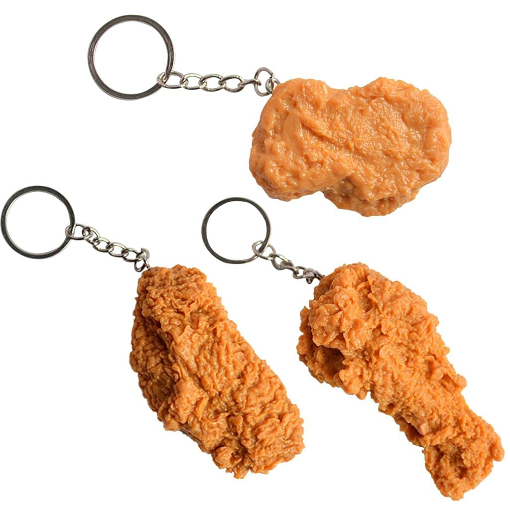 3 Pcs Imitation Food Keychain Fried Chicken Leg Chicken Wing Keychain Simulation Food Pendant Keychain for Home Office Car