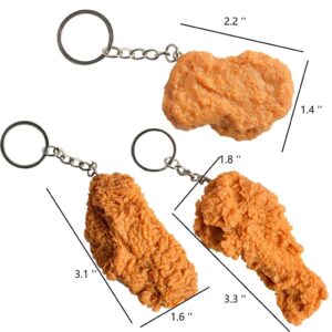 3 Pcs Imitation Food Keychain Fried Chicken Leg Chicken Wing Keychain Simulation Food Pendant Keychain for Home Office Car