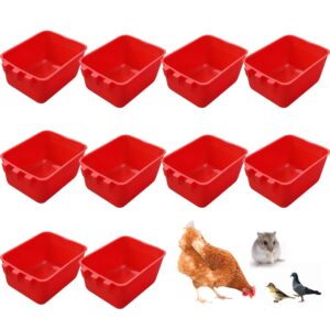 10 pack square cage cups birds feeders,hanging bird chicken feeder waterer cups,plastic drinker quail cage waterer,feeding bowl for rabbit pigeon parrot parakeet gamefowl,red