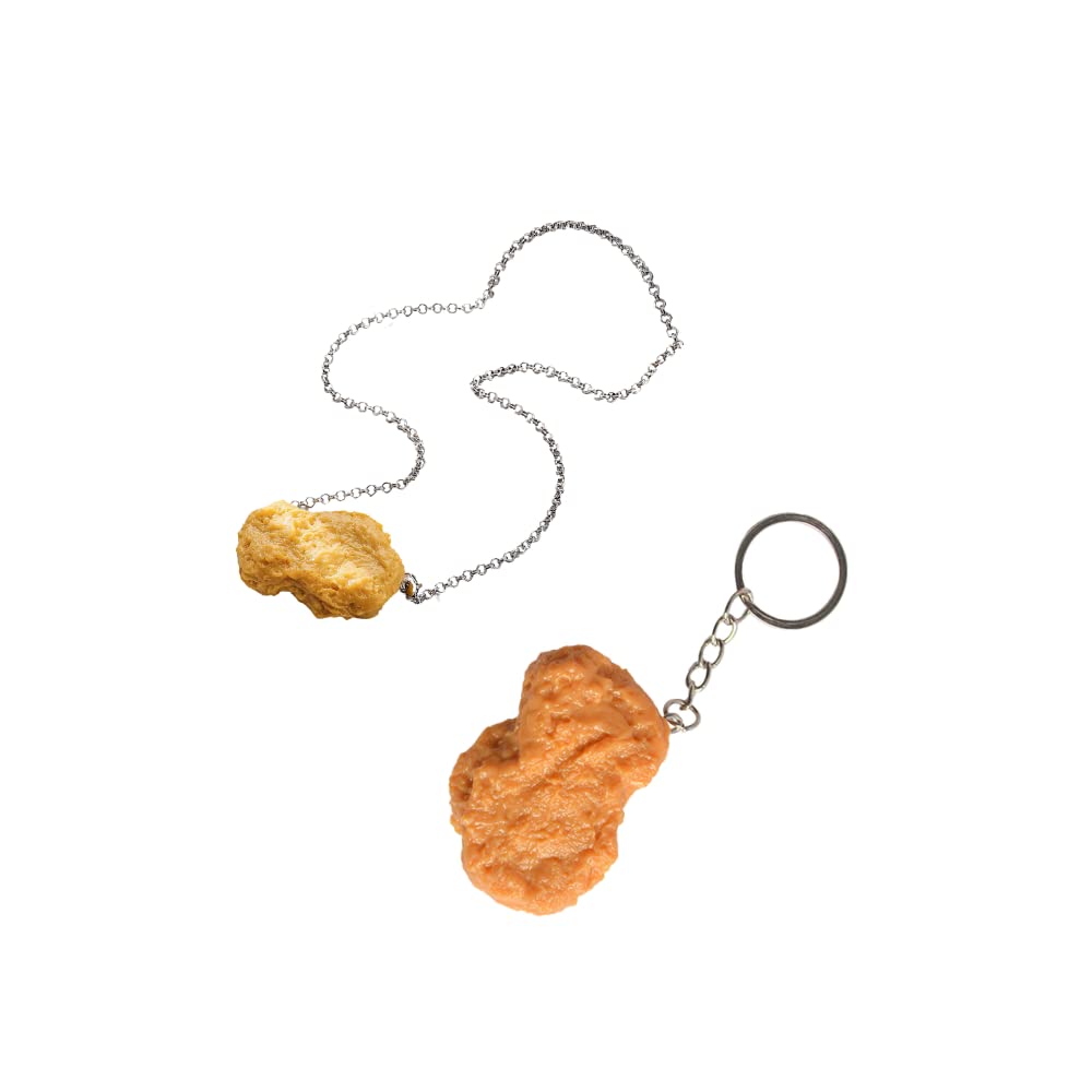 tenghong2021 Imitation Food Keychain Fried Chicken Leg Nuggets Wing Creative Keyring Fun Cute Handbag Purse Car Accessories (Set A(Chicken Nugget Necklace+Chicken Nugget Keychain))