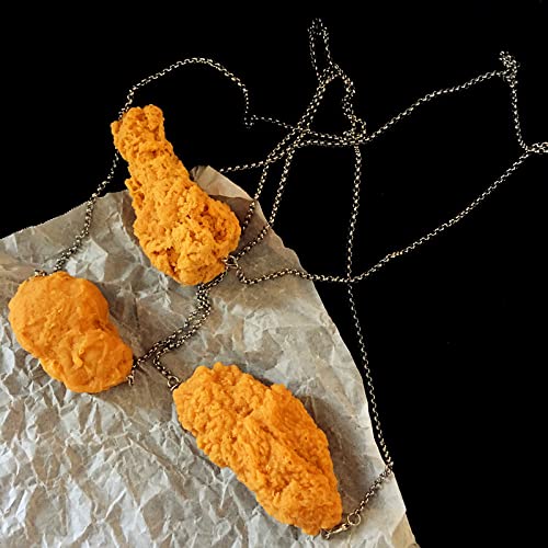 tenghong2021 Imitation Food Keychain Fried Chicken Leg Nuggets Wing Creative Keyring Fun Cute Handbag Purse Car Accessories (Set A(Chicken Nugget Necklace+Chicken Nugget Keychain))