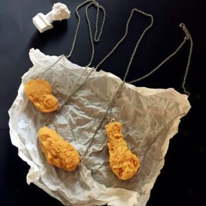 tenghong2021 Imitation Food Keychain Fried Chicken Leg Nuggets Wing Creative Keyring Fun Cute Handbag Purse Car Accessories (Set A(Chicken Nugget Necklace+Chicken Nugget Keychain))