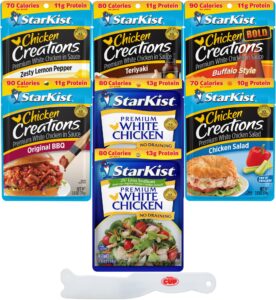 starkist chicken creations, 7 flavor variety (pack of 7) with by the cup spatula knife