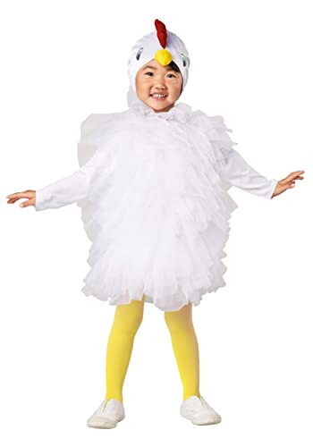 Fun Costumes Child Chicken Costume - Baby Chick Dress w/Hood, Polyester, Jersey Knit, Mesh Tiers, Velour Beak & Crest Medium