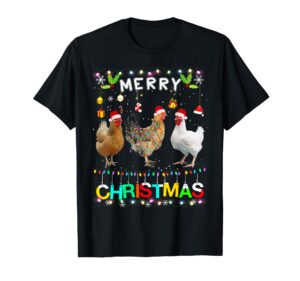 merry christmas chicken shirt santa hat lights xmas funny t-shirt