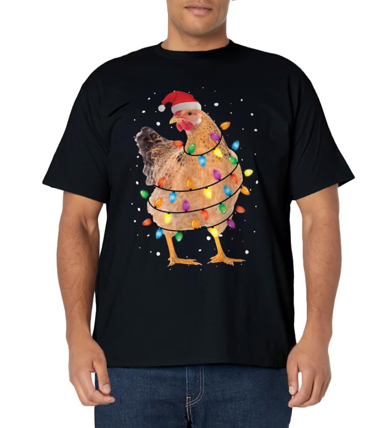 Christmas Lights Chicken Shirt Santa Funny Xmas Tree Chicken T-Shirt