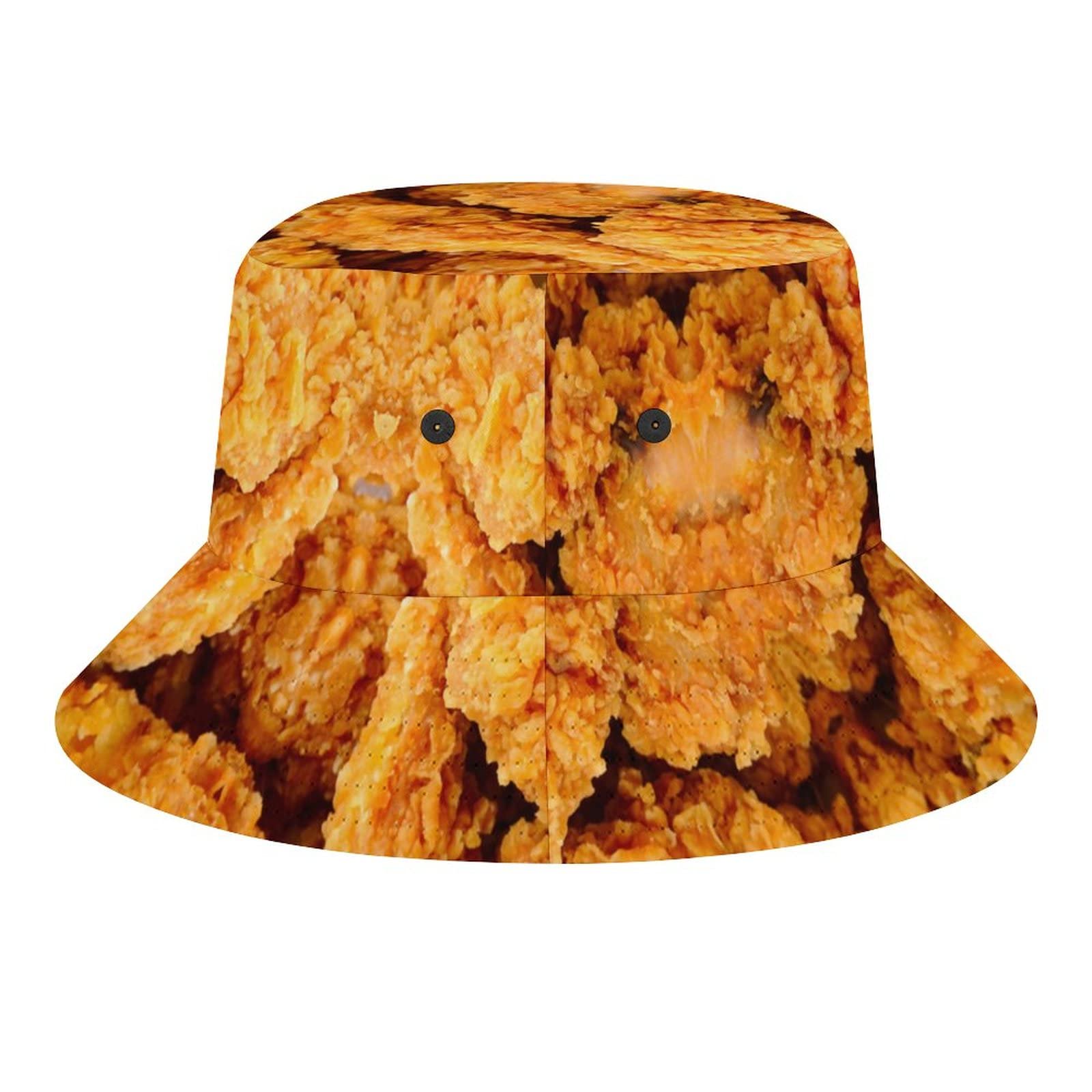 Food Fried Chicken Bucket Hats Unisex Washed Cotton Lightweight Outdoor Summer Beach Sun Hats Men Women Bucket Hat for Travel