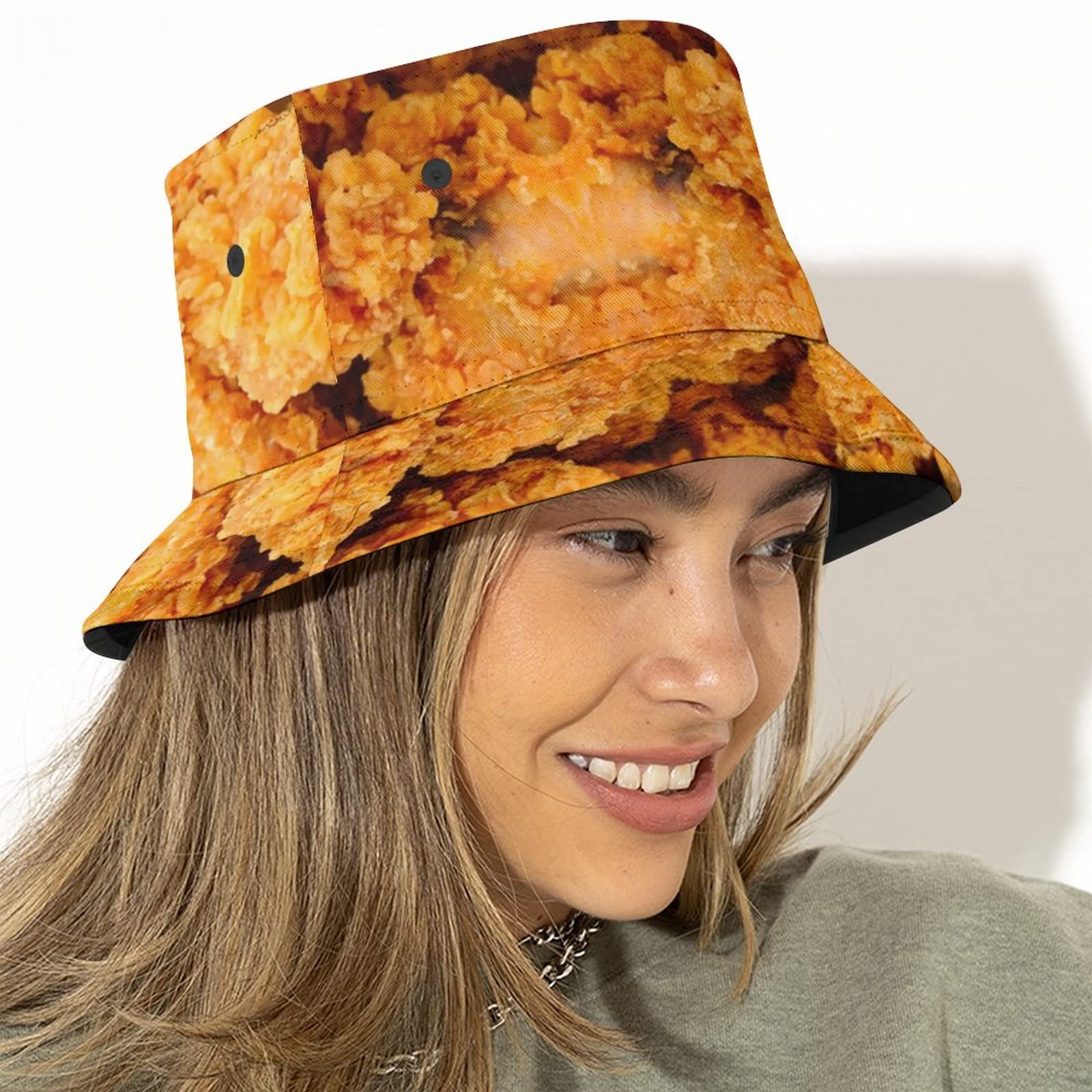 Food Fried Chicken Bucket Hats Unisex Washed Cotton Lightweight Outdoor Summer Beach Sun Hats Men Women Bucket Hat for Travel