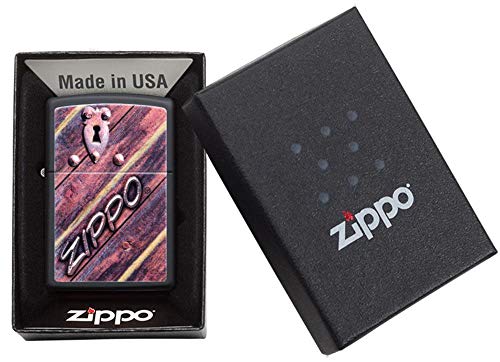 Zippo Lock Design Pocket Lighter, Black Matte Lock, One Size