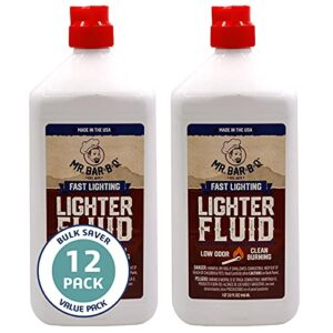 12x 1 quart bottle lighter fluid, fast lighting lighter fluid, clean burning, charcoal lighter fluid, perfect for starting outdoor charcoal & wood fires, bbq grill, grilling essentials by mr. bar-b-q