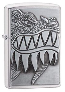 zippo fire breathing dragon emblem brushed chrome pocket lighter, one size