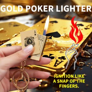 KAIEOMGN Soft Flame Butane Lighter Refillable Metal Poker Cards Lighters, Cool Keychains, Unique Gifts for Men, Birthday Candles, Camping Accessories, BBQ (No Butane Fuel) (Gold)