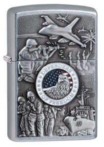 zippo defenders of freedom emblem street chrome pocket lighter