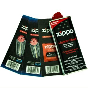 zippo gift set - 4 oz lighter fluid 1 wick card & 2 flint card (12 flints)