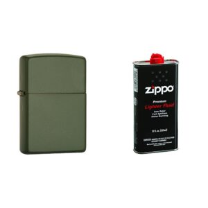 zippo pocket lighter, green matte with 12 oz lighter fluid