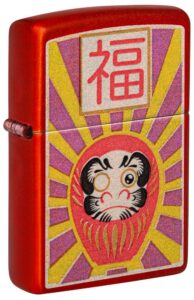 zippo daruma design metallic red pocket lighter