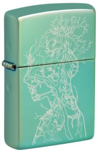 zippo human tree design high polish green pocket lighter