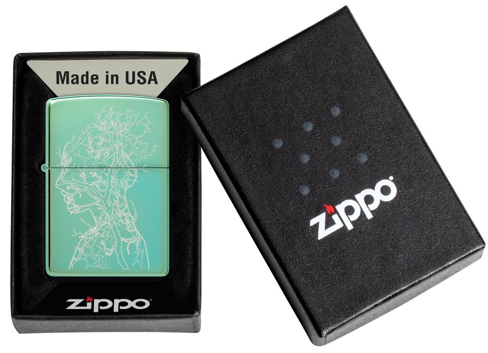 Zippo Human Tree Design High Polish Green Pocket Lighter