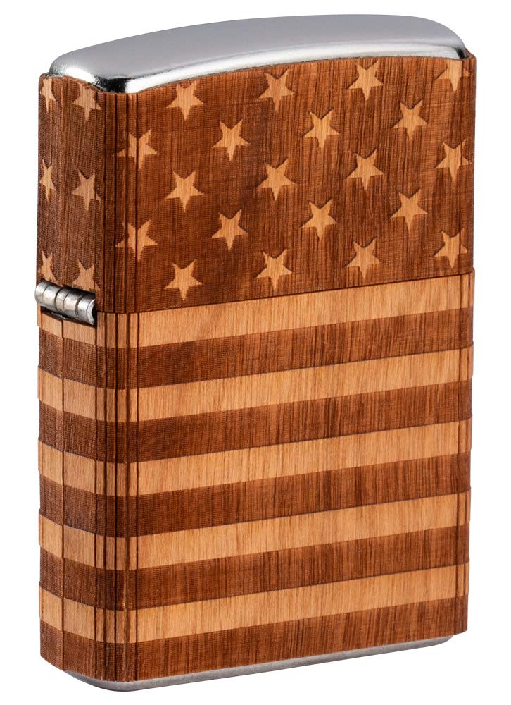 Zippo Woodchuck USA American Flag Wrap Pocket Lighter, Brown, One Size