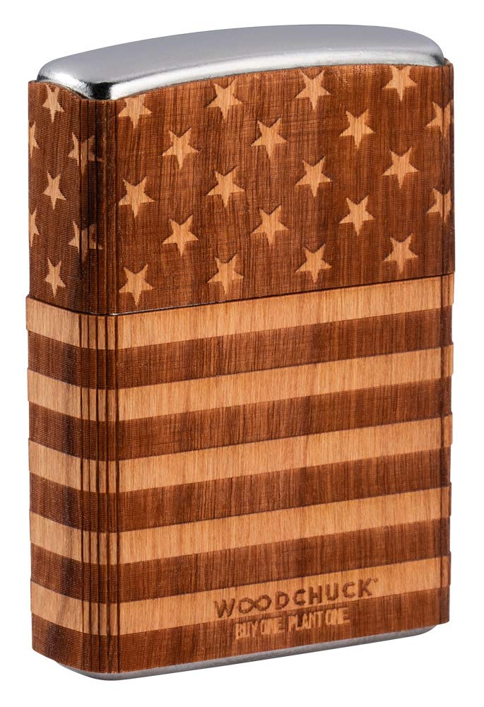 Zippo Woodchuck USA American Flag Wrap Pocket Lighter, Brown, One Size