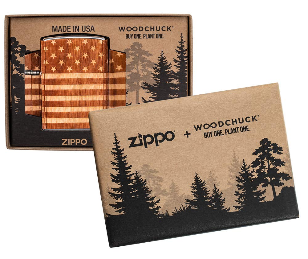 Zippo Woodchuck USA American Flag Wrap Pocket Lighter, Brown, One Size