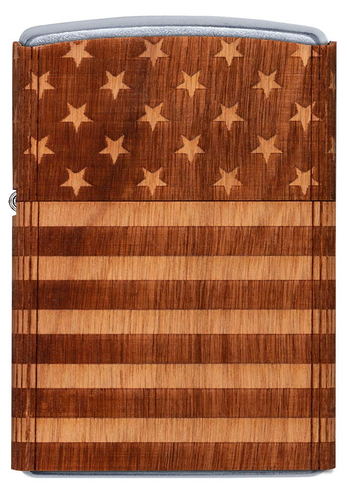 Zippo Woodchuck USA American Flag Wrap Pocket Lighter, Brown, One Size