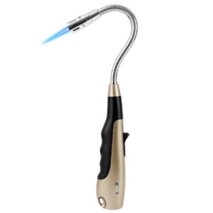 butane lighter torch long lighter jet flame windproof lighter with visual fuel window for fireplace kitchen grill bbq camping, gold (no butane included)