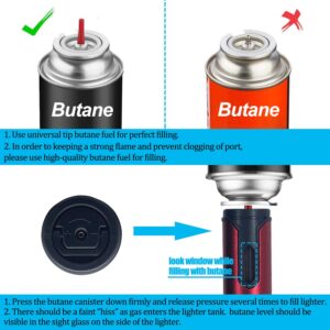 Anrapley Butane Lighter, 6.0in Long Torch Lighter with Fuel Level Window, Windproof Pen Lighter Adjustable Jet Flame for Grill Candle Kitchen Fireplace Camping BBQ, Mens Gifts, Red(Gas not Included)