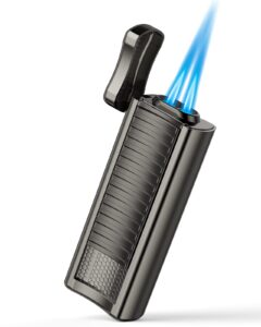 kollea torch lighter, double jet flame refillable butane lighter, windproof pocket lighter with punch and stand, cool idea gift for men (butane gas not included)