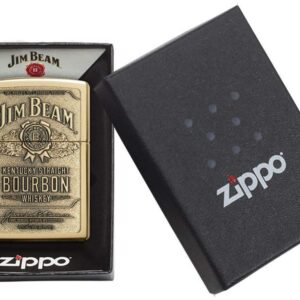 Zippo Jim Beam Bourbon Label Emblem Pocket Lighter, High Polish Brass