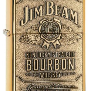 Zippo Jim Beam Bourbon Label Emblem Pocket Lighter, High Polish Brass