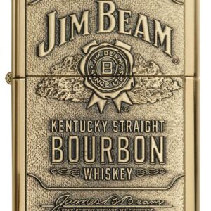 Zippo Jim Beam Bourbon Label Emblem Pocket Lighter, High Polish Brass