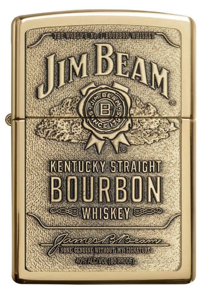 Zippo Jim Beam Bourbon Label Emblem Pocket Lighter, High Polish Brass